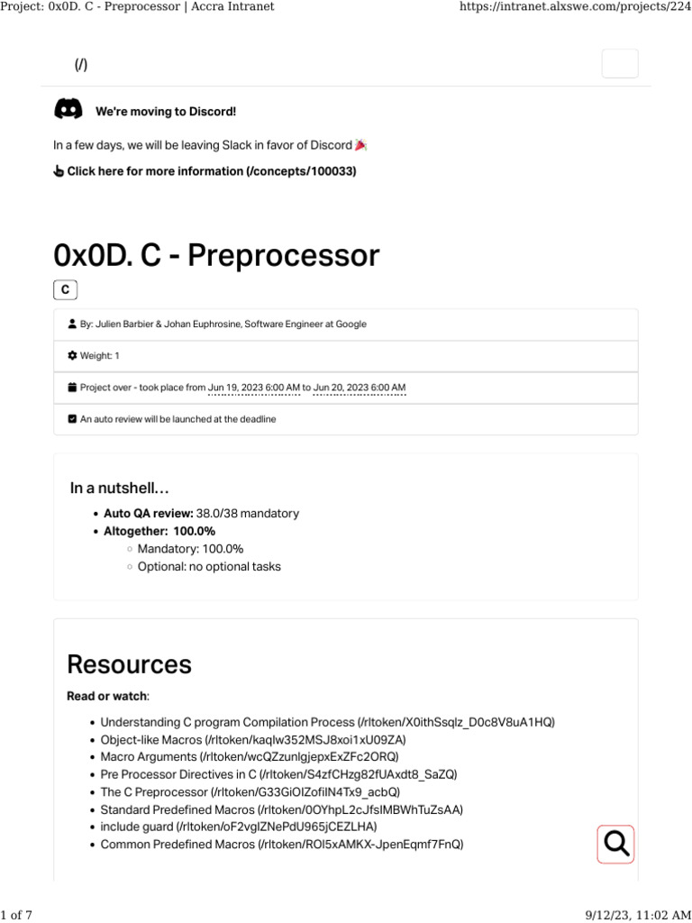 Project 0x0D. C - Preprocessor Accra Intranet | PDF | Computer Programming | Software Engineering