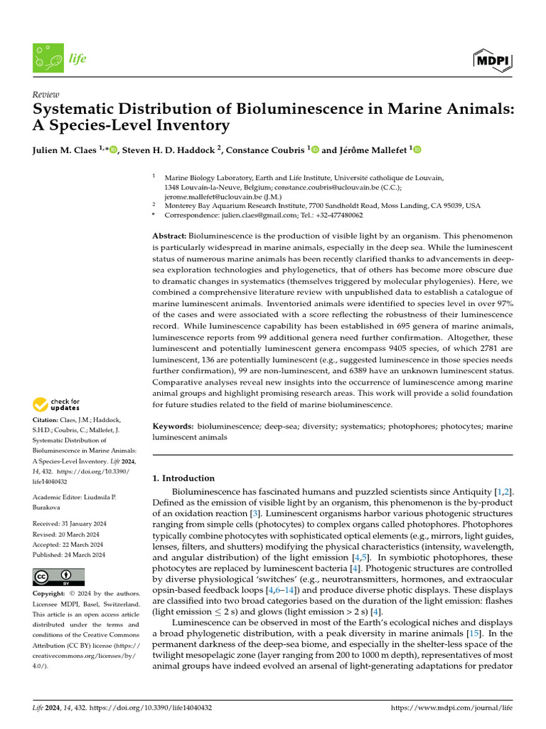 Systematic Distribution of Bioluminescence in Deep-Sea Creatures | PDF ...