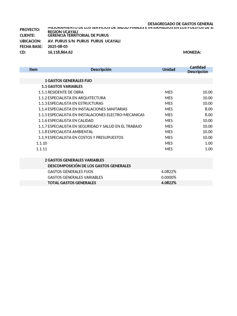 Desglose de Gastos Generales Purus | PDF