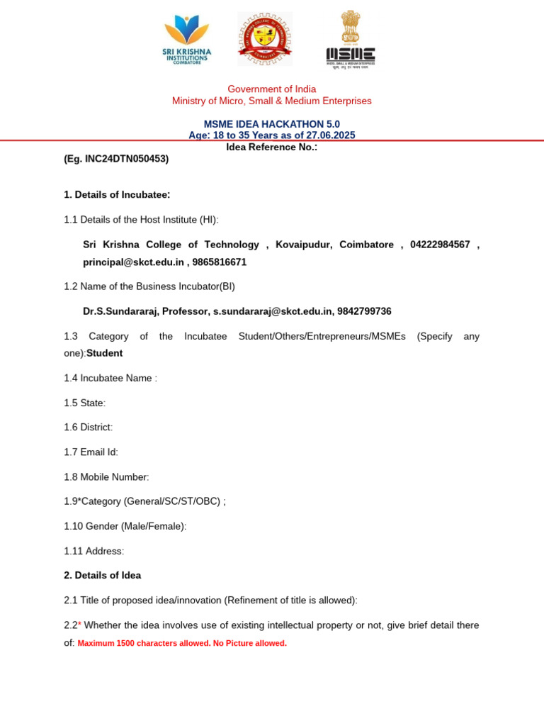 MSME Idea Hackathon 5.0 Application Guide | PDF | Intellectual Property ...