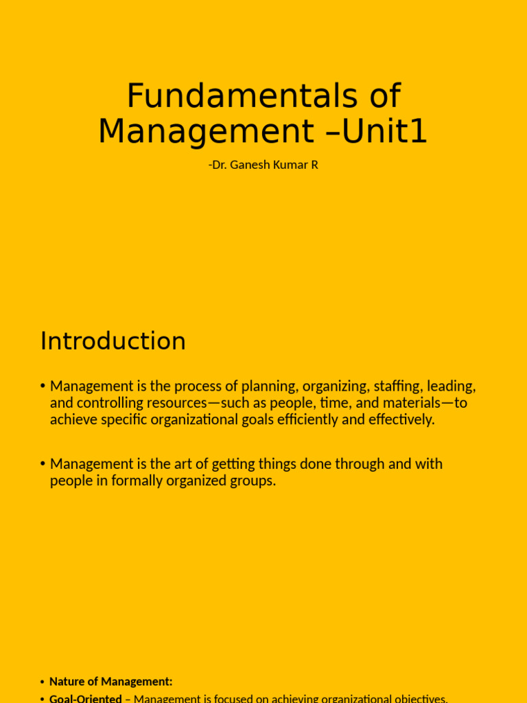 Fundamentals of Management - Unit1 | PDF | Leadership | Goal