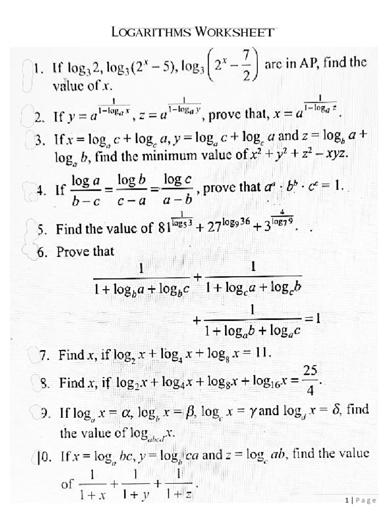 Logarithms Worksheet | PDF