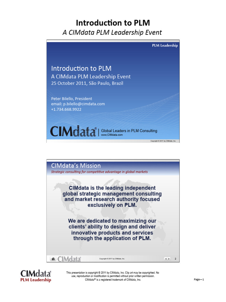 CIMdata Introduction To PLM 25oct2011 r1v1 | PDF | Copyright | Business