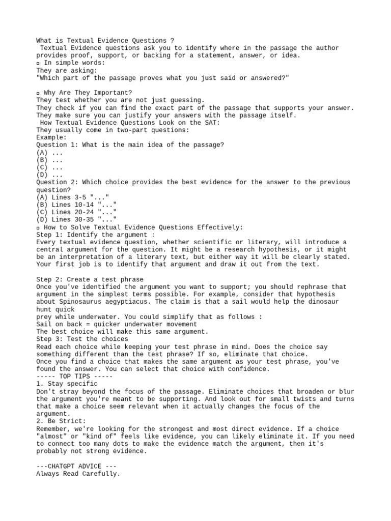 What Is Textual Evidence Questions | PDF | Argument | Inference