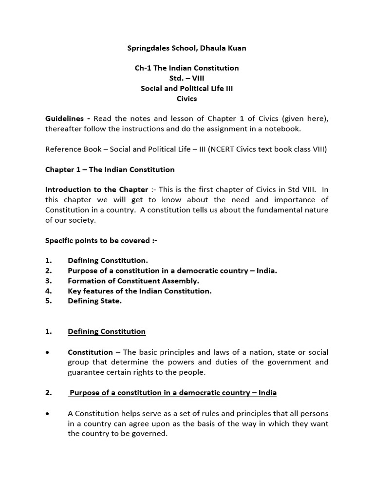 Civics STD Viii Ch-1 The Indian Constitution STD Viii | PDF ...