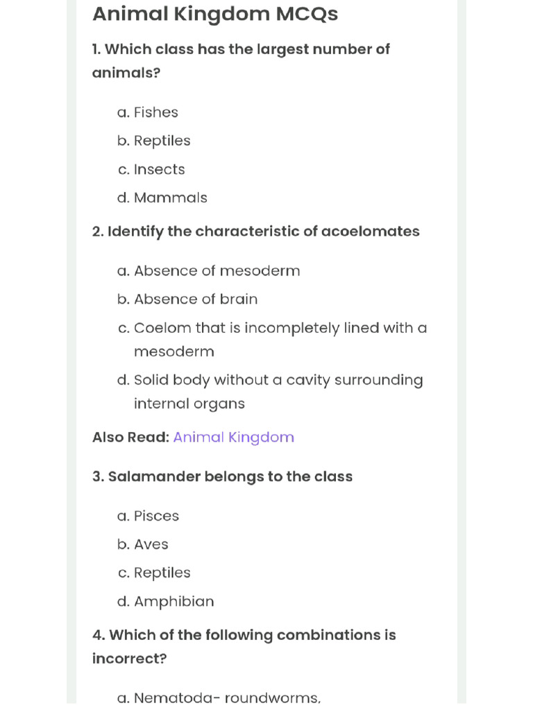 CH 4 Animal Kingdom Questions | PDF