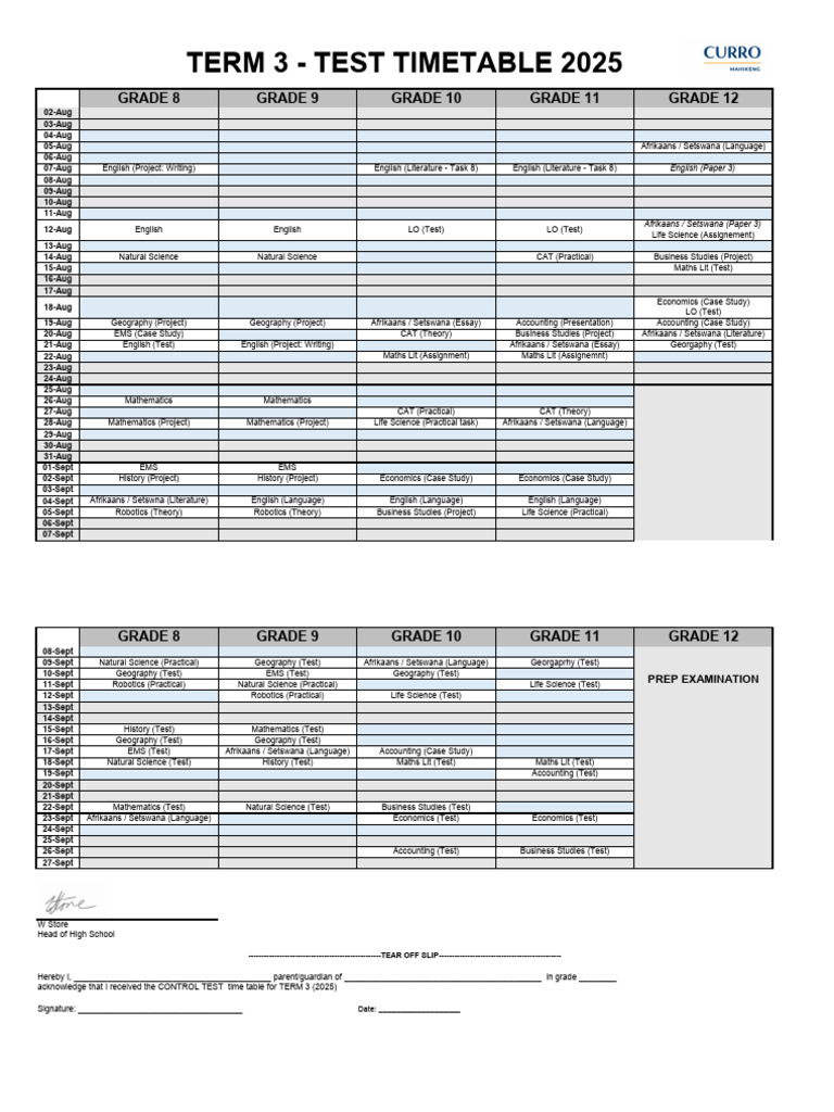 Grade 8-12 Term 3 Exam Timetable 2025 | PDF | Liberal Arts Education ...