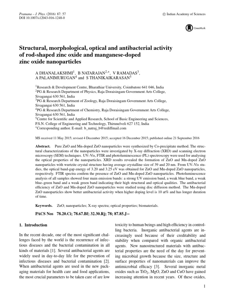 3) Pramana JOP-Paper Page 366 in SCI | PDF | Zinc Oxide | Nanoparticle