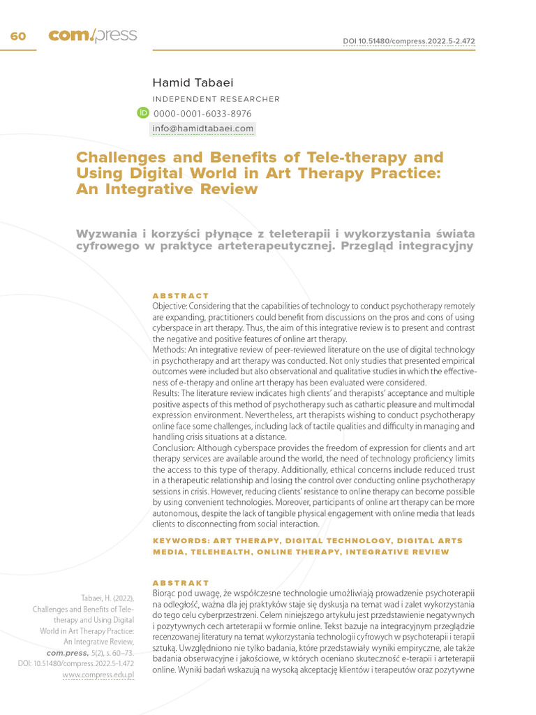 Teletherapy in Art Therapy: Pros and Cons | PDF | Psychotherapy | Art ...