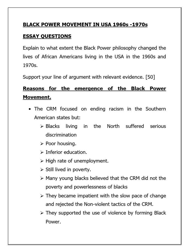Impact of Black Power Movement 1960s-70s | PDF | Black Power | Black ...