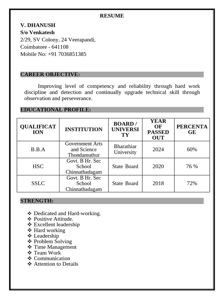 Dhanush Resume | PDF