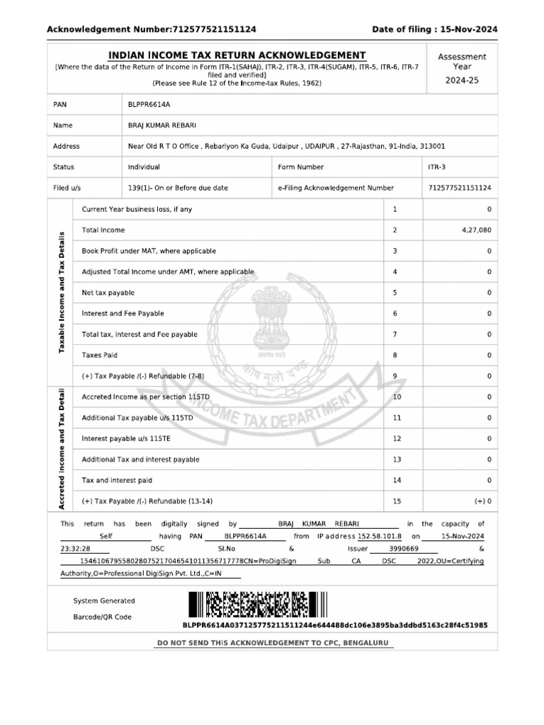 Braj Kumar Rebari Itr 2024-25 | PDF