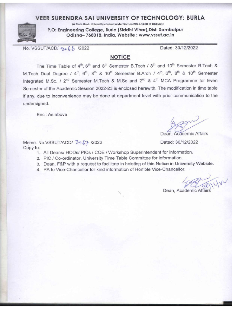 Notice For Time Table | PDF