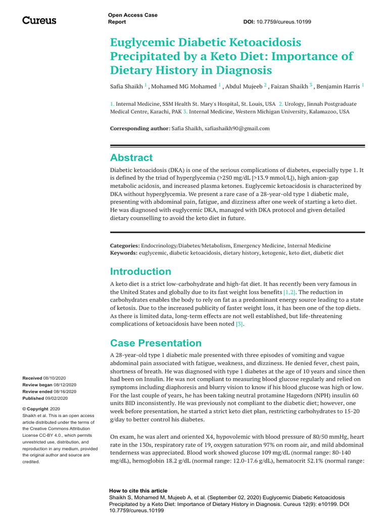 Euglycemic DKA from Keto Diet: Case Study | PDF | Low Carbohydrate Diet ...