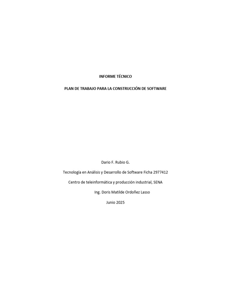 Informe Técnico de Plan de Trabajo para Construcción de Software GA7-220501096-AA1-EV01 | PDF ...