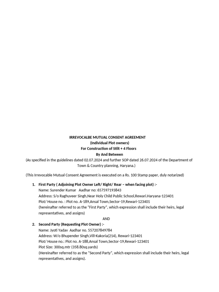 Irrevocable Consent for Construction | PDF