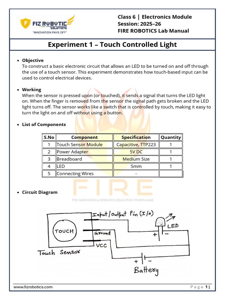 LAB MANUAL Class 6 Touch Controlled Light | PDF