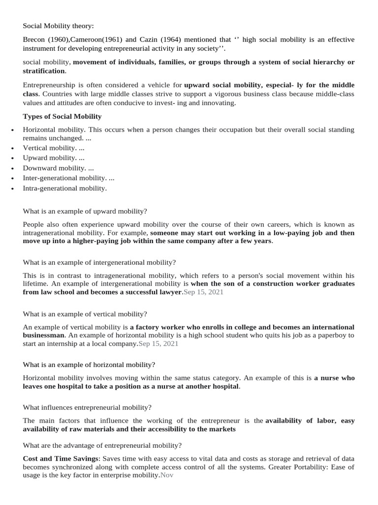 Understanding Social Mobility and Entrepreneurship | PDF | Risk ...