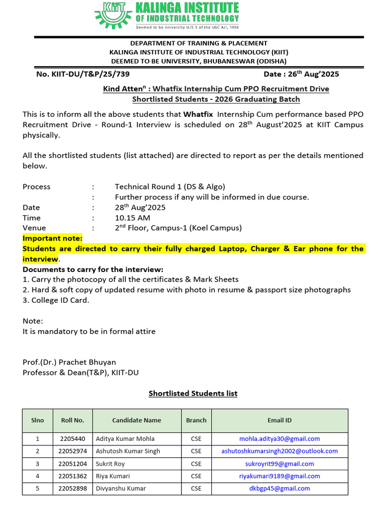 Whatfix Internship Cum PPO Recruitment Drive - Interview On 28th Aug'2025 - 2026 Graduating ...