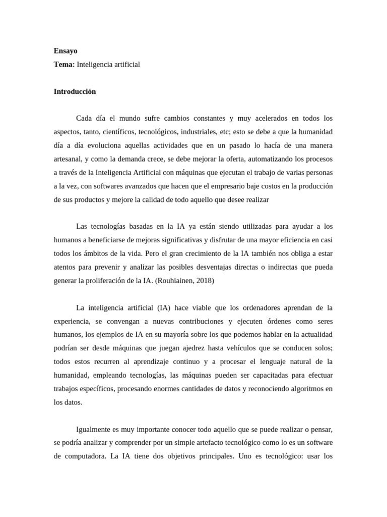 Ensayo - Inteligencia Artificial | PDF | Inteligencia artificial ...