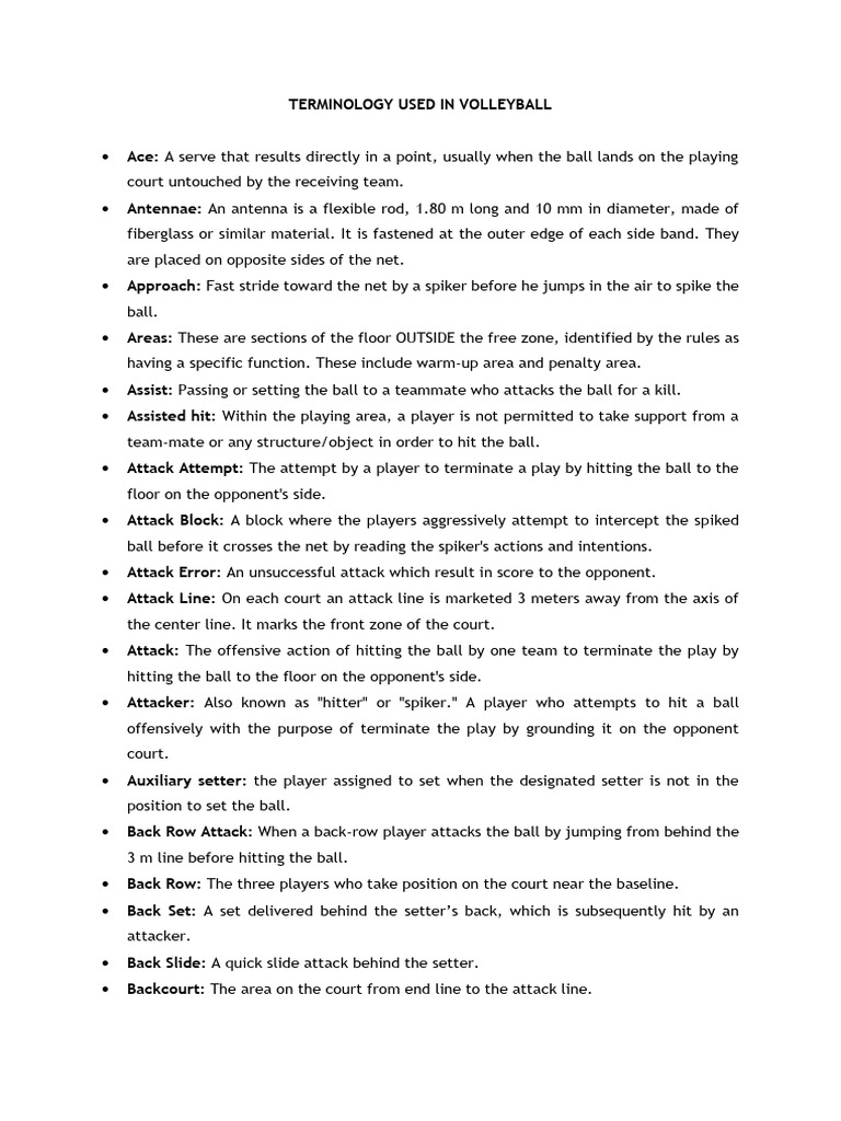 Terminology & Abbreviations in Volleyball (Detailed) - 1 | PDF ...