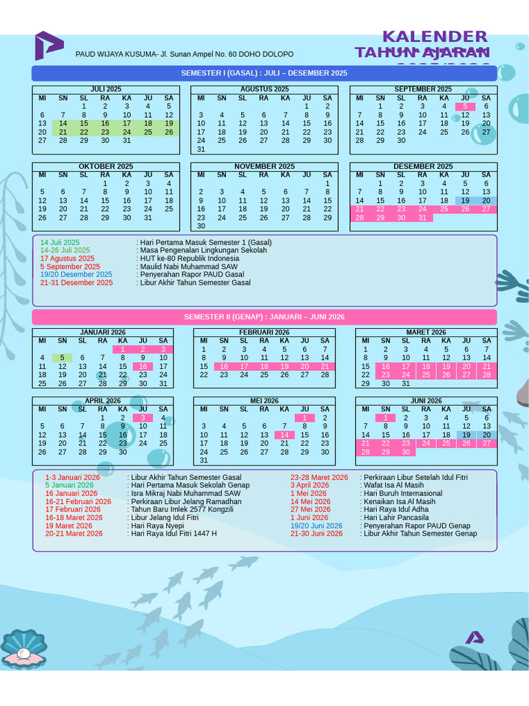 Kalender Akademik PAUD 2025/2026 | PDF