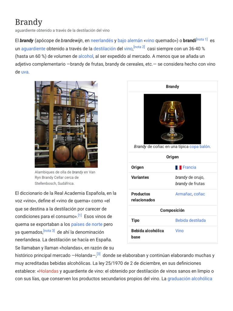 Brandy - Wikipedia, la enciclopedia libre | PDF | brandy | Alcohol