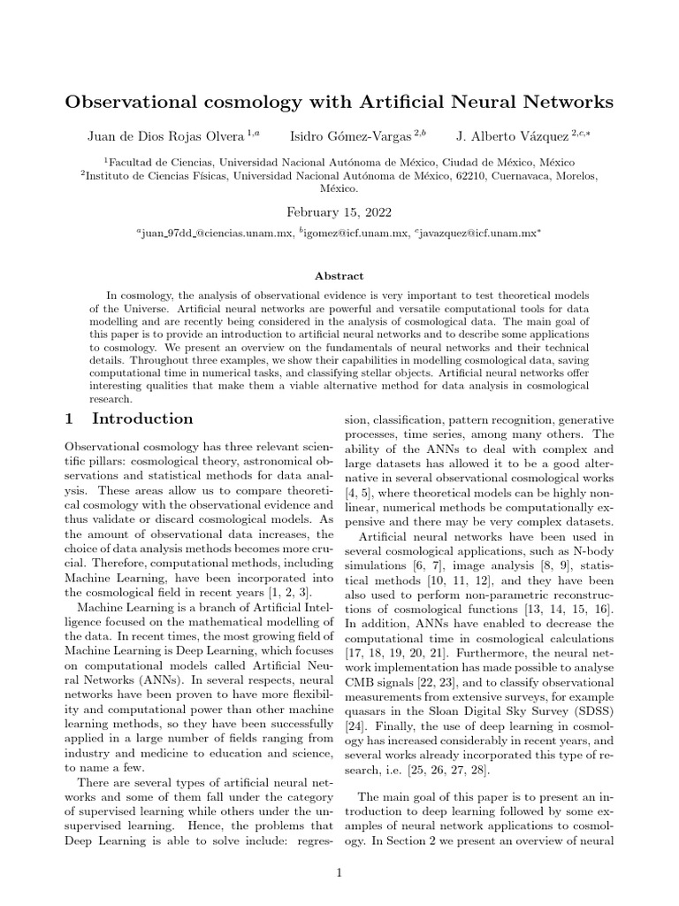 Observational Cosmology With Artificial Neural Networks | PDF | Deep ...