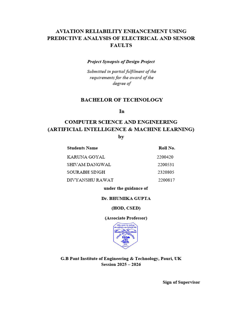Aviation Reliability Enhancement Using Predictive Analysis of Electrical and Sensor Faults | PDF