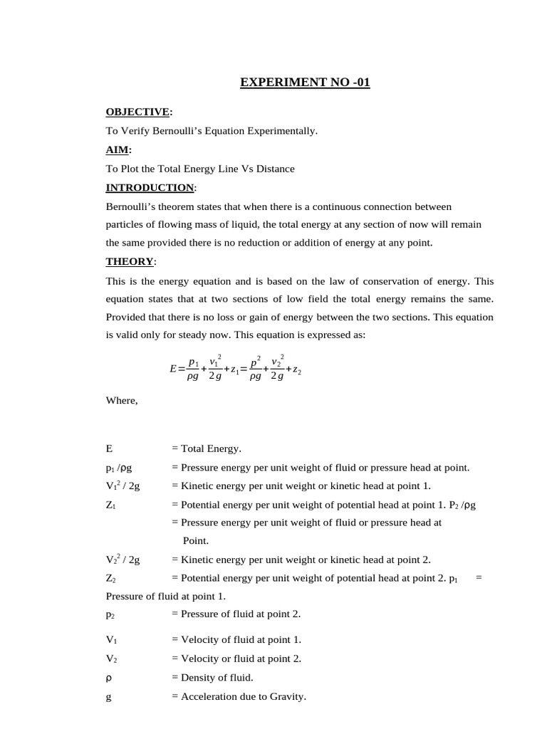 1 - Bernoullis Theorem Hba | PDF | Flow Measurement | Kinetic Energy