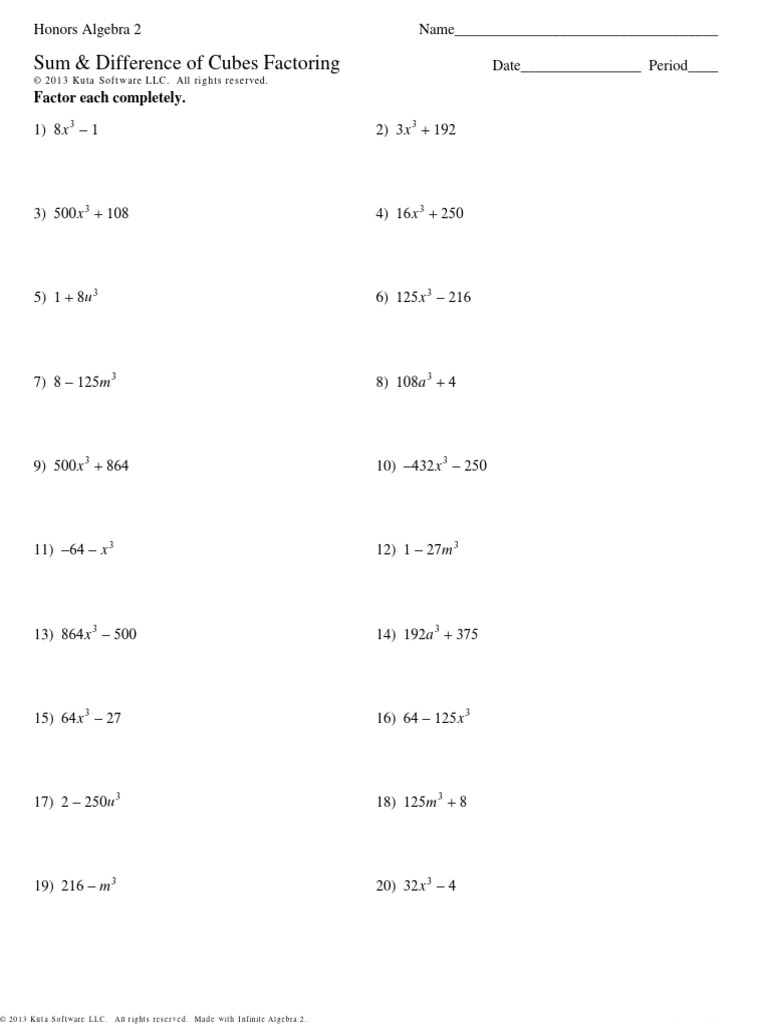 Sum and Difference of Cubes Factoring | PDF