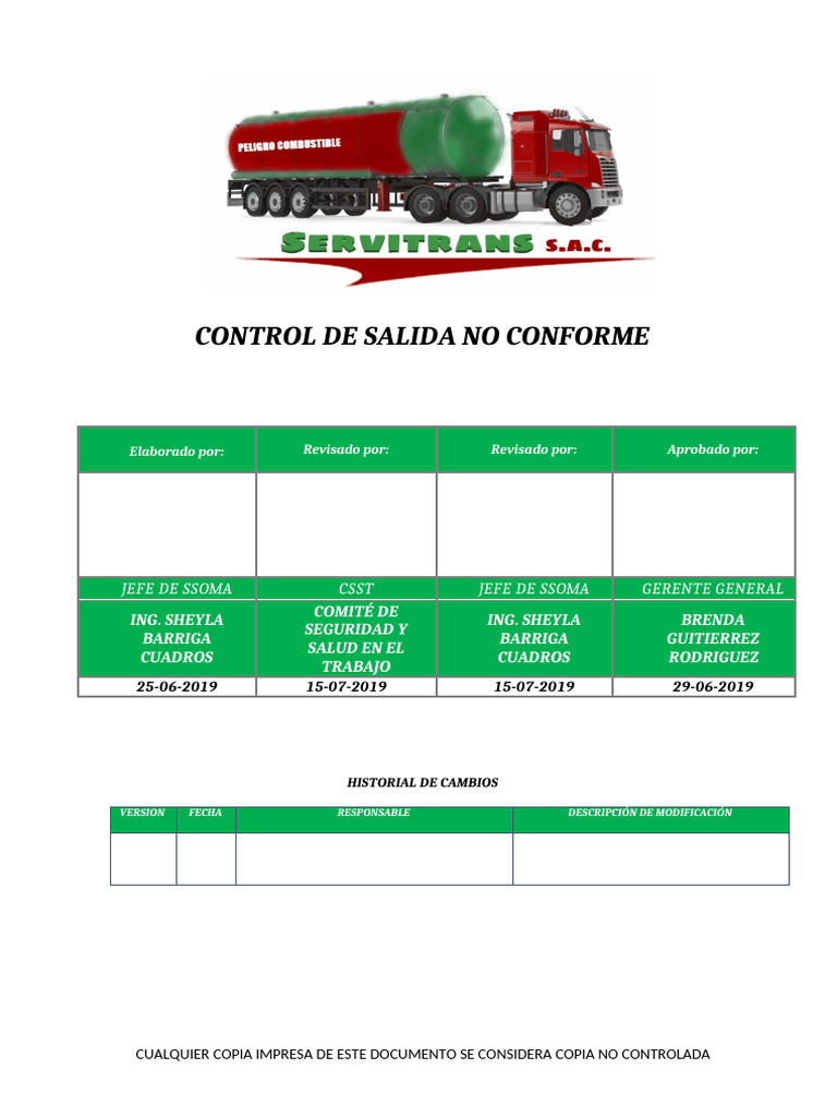 SRV-SIG-P-02.01 Control de Salida No Conforme | PDF | Sistema de manejo de calidad