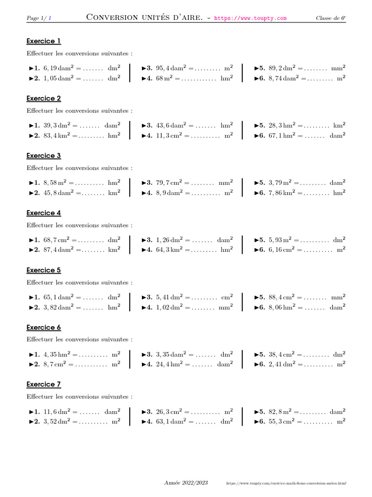 Exercice Conversion Unites Aire 1 | PDF