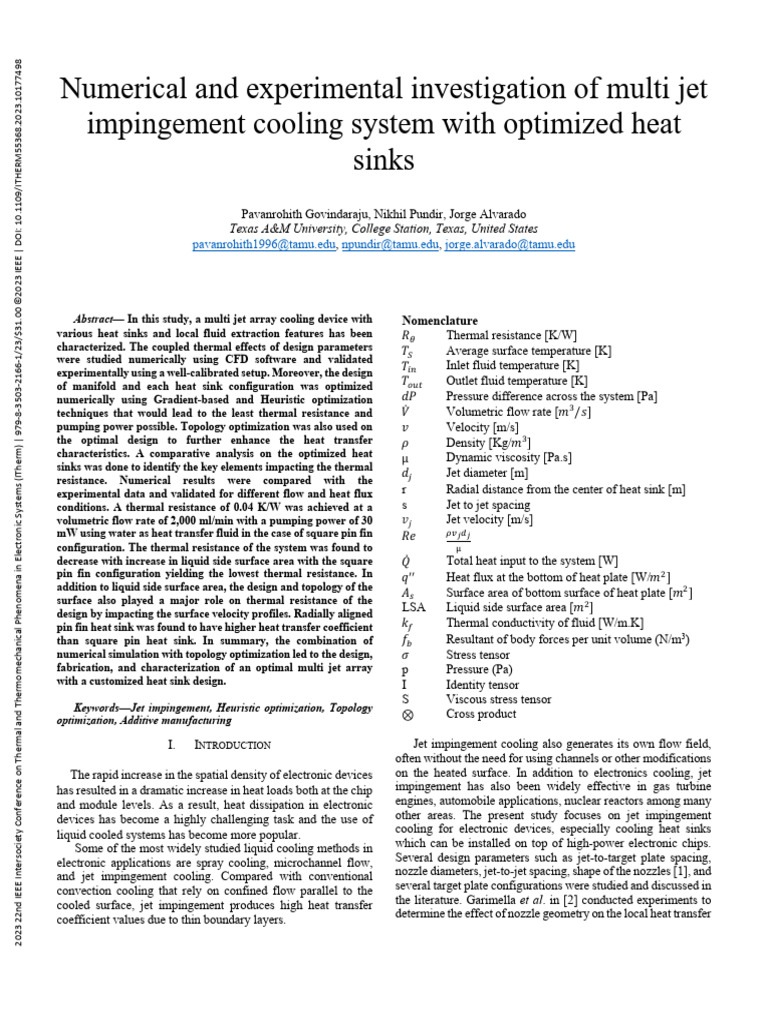 Numerical and Experimental Investigation of Multi Jet Impingement ...