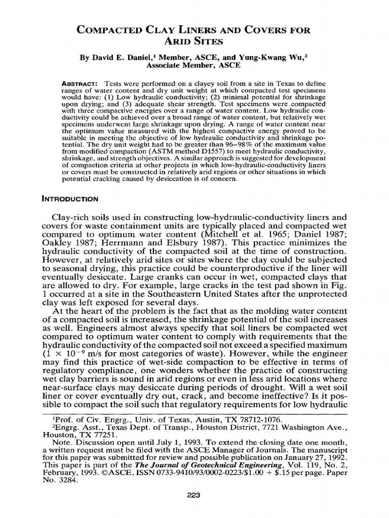 Compacted Clay Liners for Arid Regions | PDF | Soil | Clay