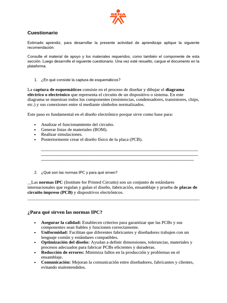 Cuestionario de Preguntas Relacionadas Con El Diseño de Placas de Circuito Impreso. GA5 ...