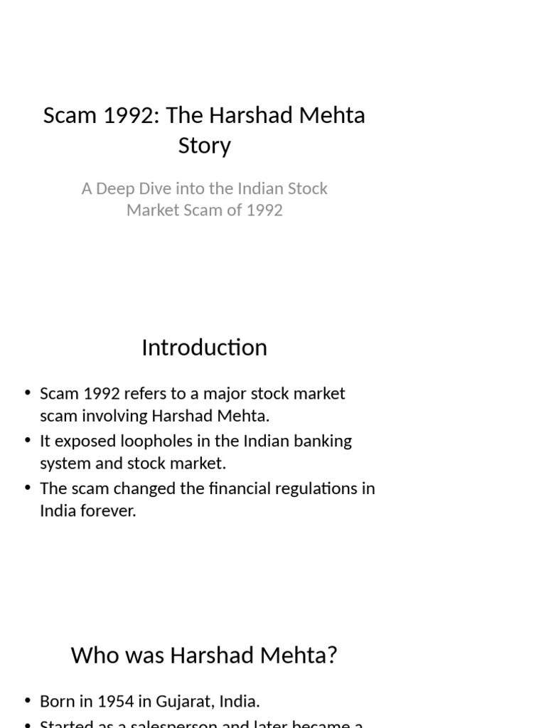 Scam 1992 The Harshad Mehta Scam Presentation | PDF | Equity Securities ...