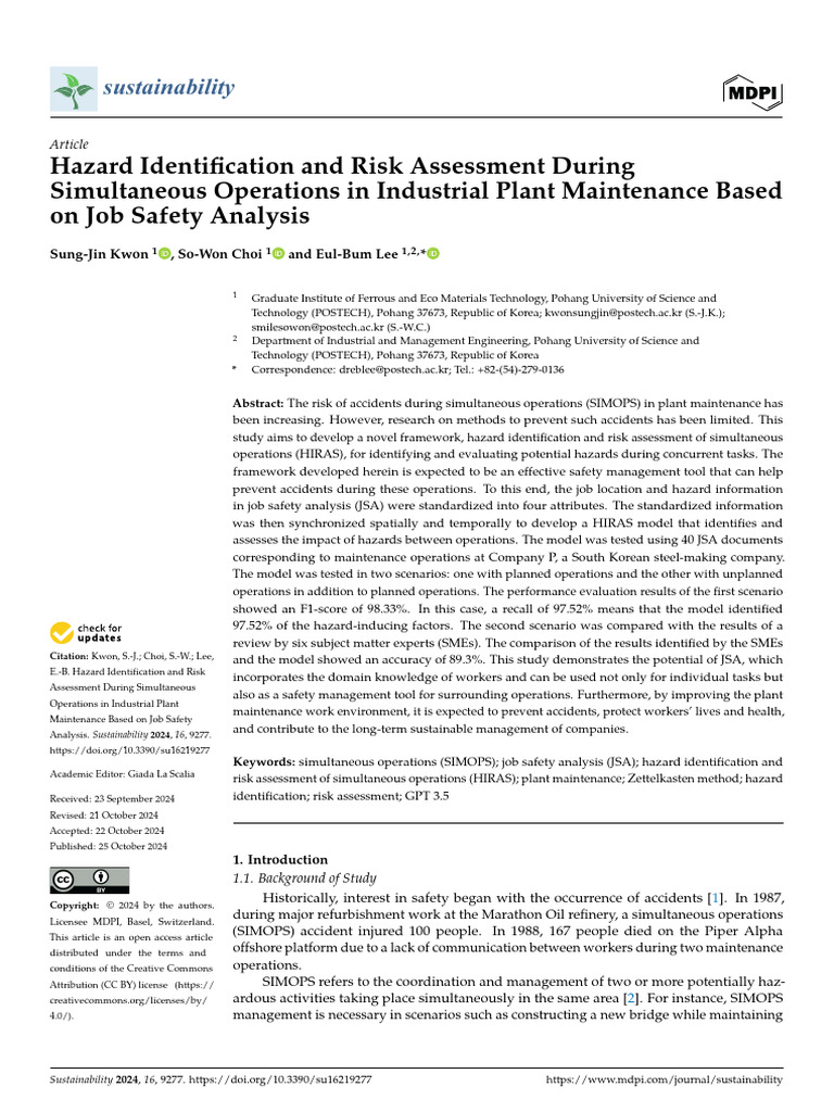 Hazard Assessment in Industrial SIMOPS | PDF | Occupational Safety And ...