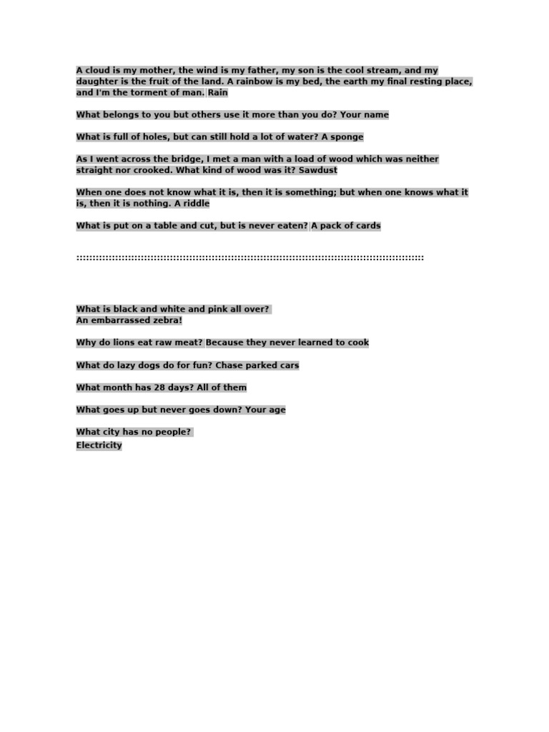 Fun Riddles and Wordplay Challenges | PDF