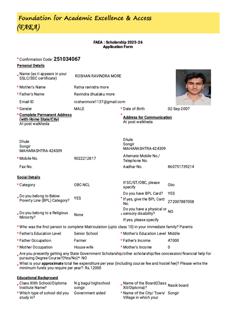 Online Application - FAEA 2025-26 | PDF