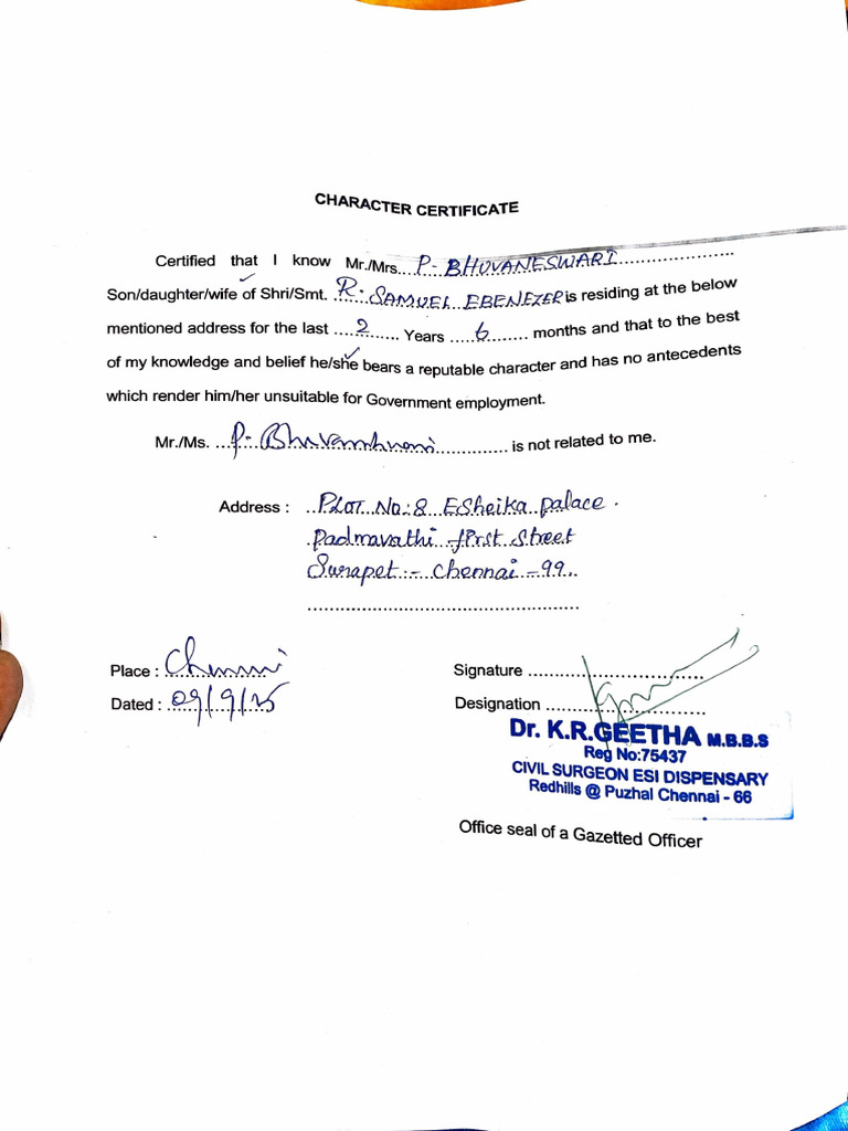 Character Certificate Template | PDF