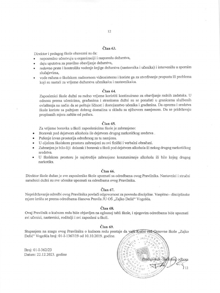 Pravilnik o Kucnom Redu Dec 2023 | PDF