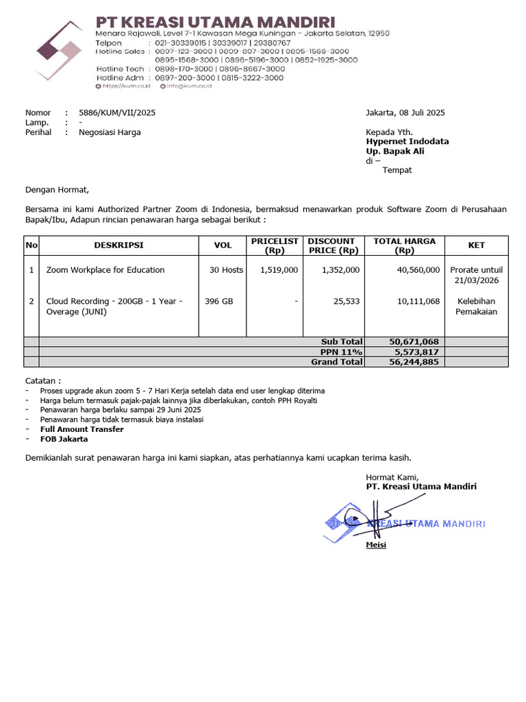 BOQ Zoom PRO + LM - Hypernet Indodata - Nett | PDF