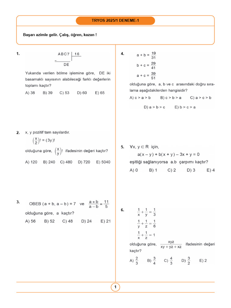 Tryos 2025-1 Mat&Geo Deneme Apo Hoca - 250807 - 132203 | PDF