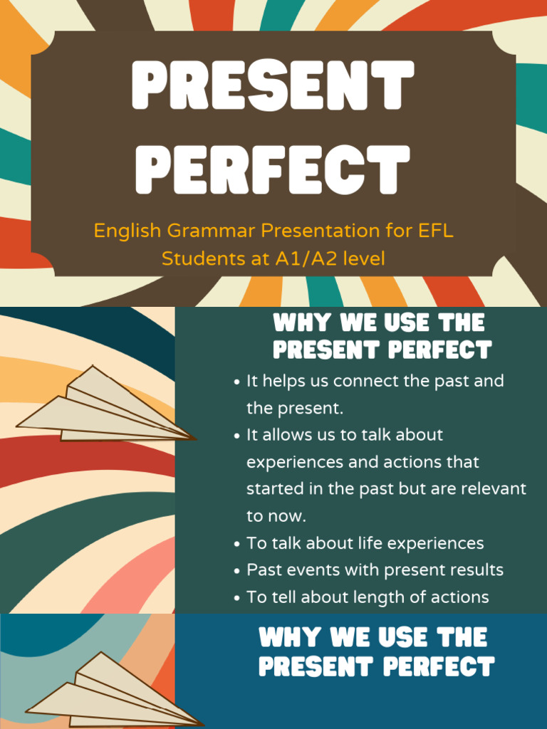 Present Perfect English Grammar Presentation in Colorful Retro Style | PDF