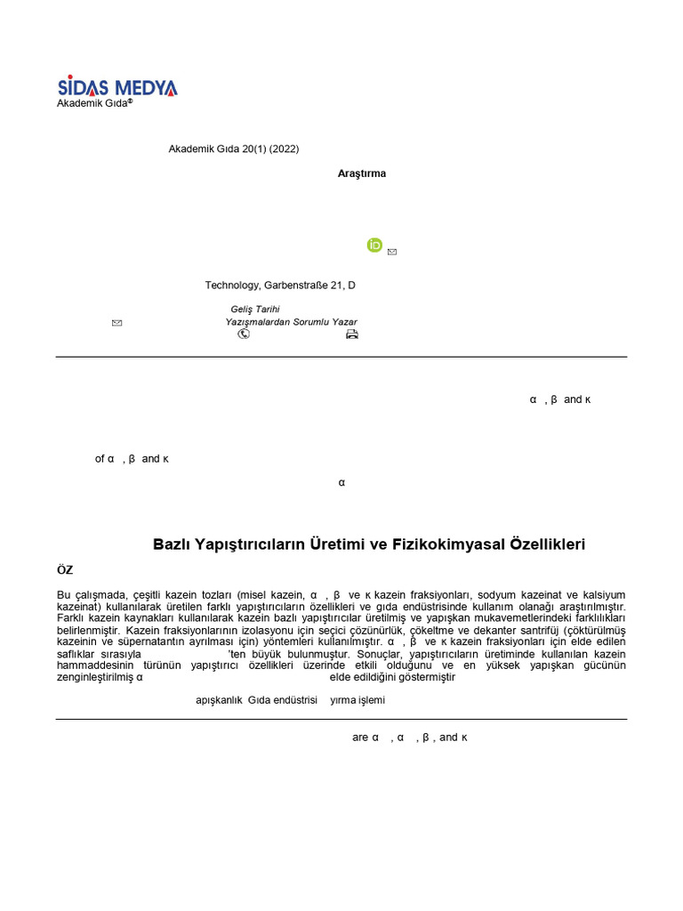 2022 Production and Physicochemical Properties of Casein-Based ...