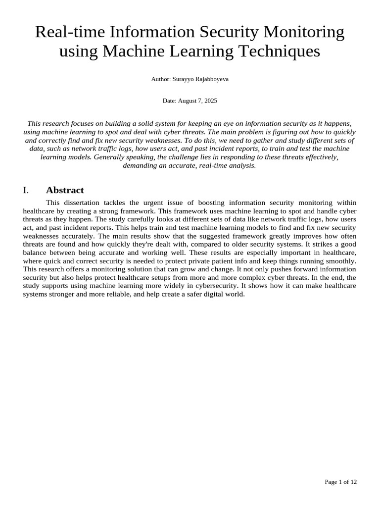Real Time Information Security Monitoring Using Machine Learning Techniques - Humanized | PDF ...