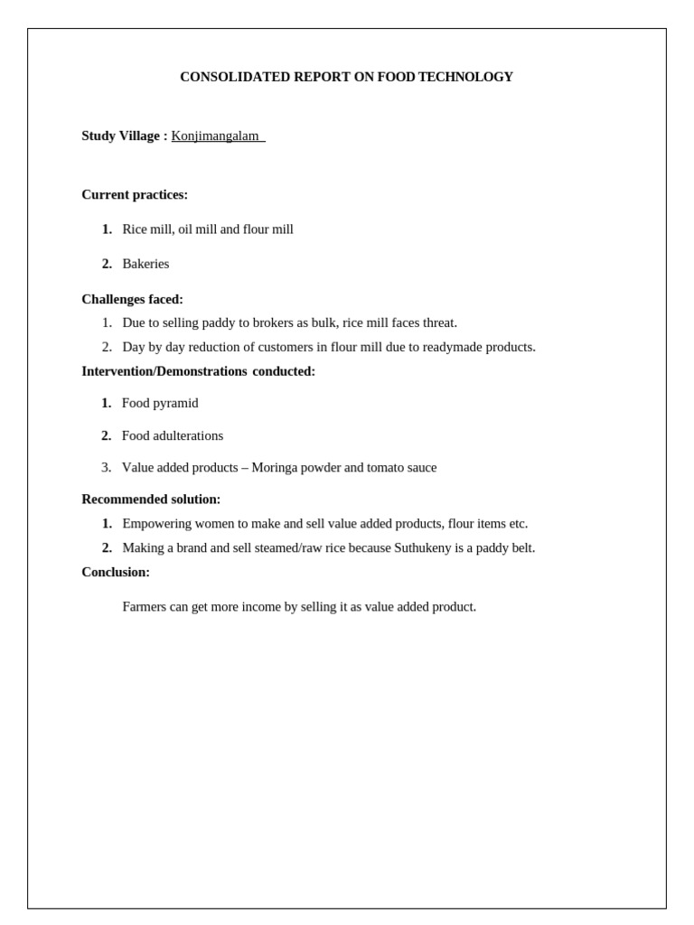 Consolidated Report Food | PDF