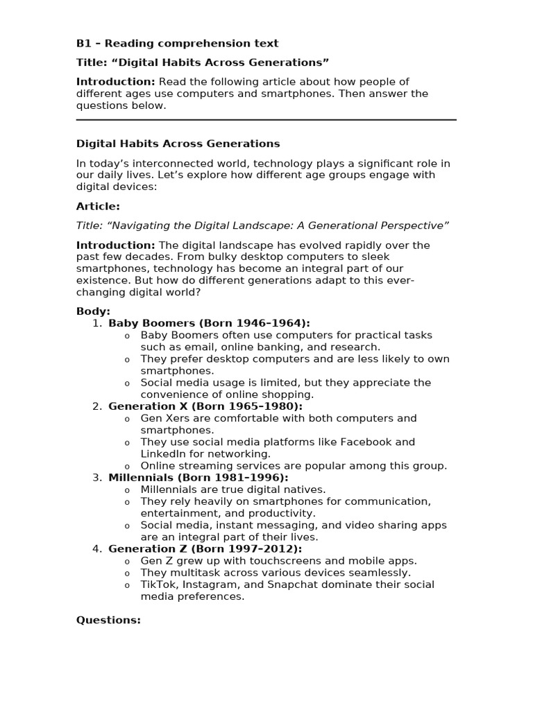 Digital Habits Across Generations | PDF
