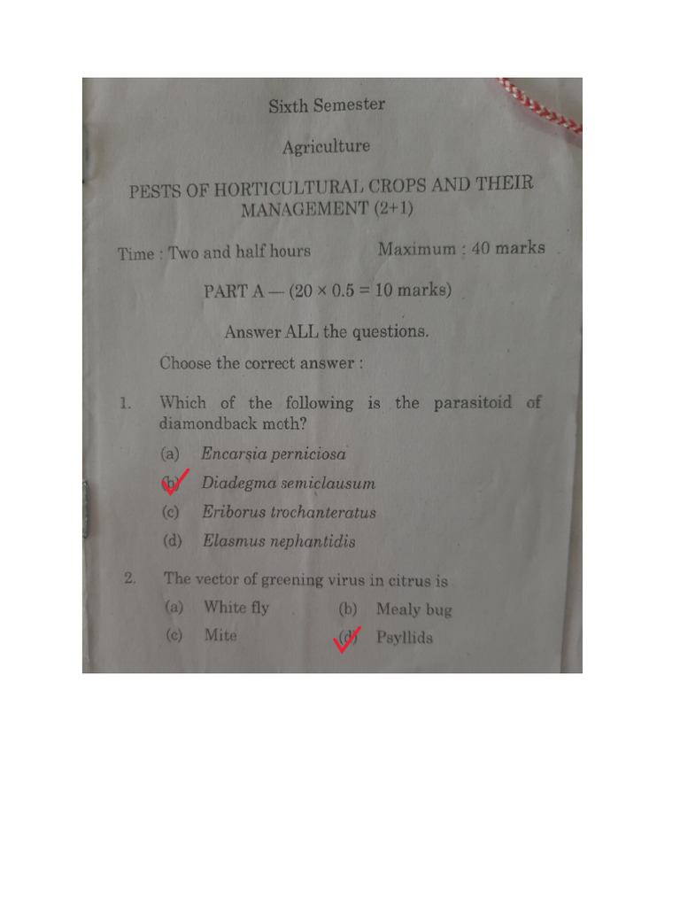 Pests of Horticultural Crops Question Paper - October, 2021 | PDF